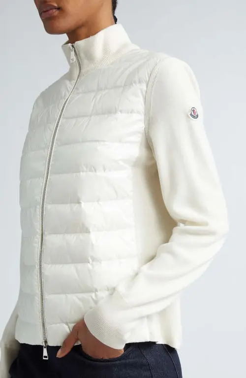 Moncler Quilted Nylon And Virgin Wool Knit Cardigan - White