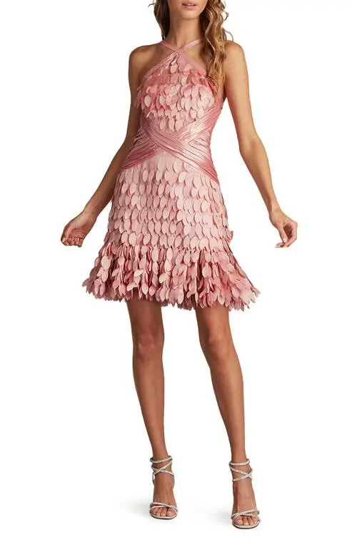 Tadashi Shoji Satin Paillette Cocktail Dress In Peach Puff - 56% Off