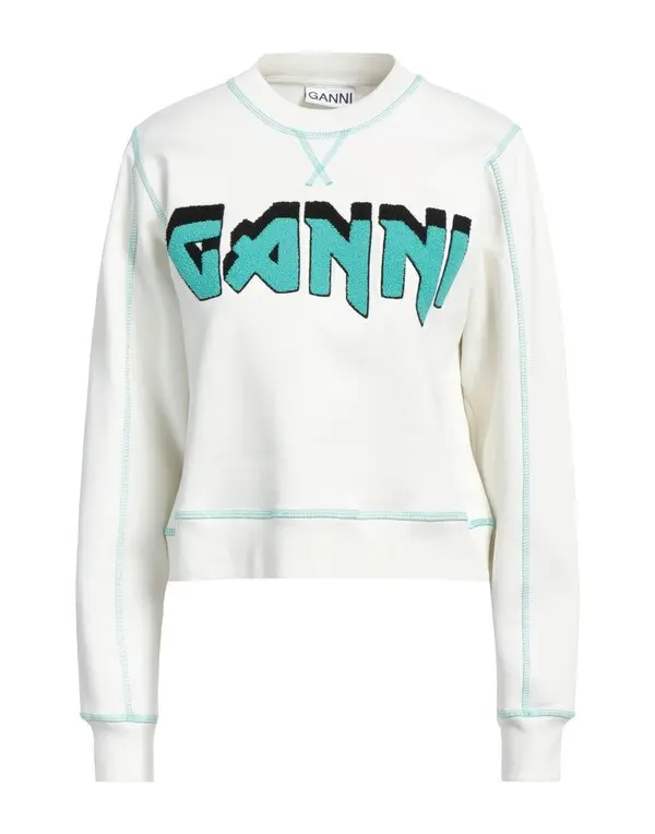 GANNI Embellished Cotton Sweatshirt - Off White