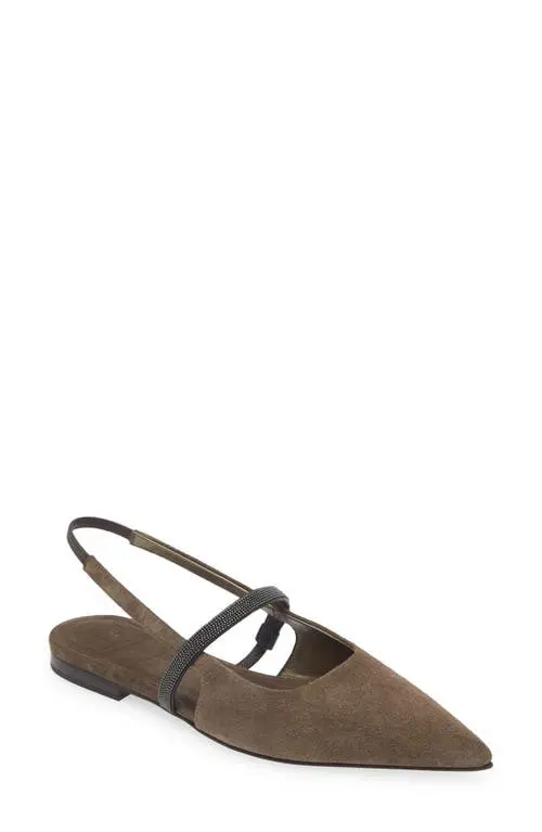Brunello Cucinelli Pointed Toe Slingback Sandal - Medium Brown