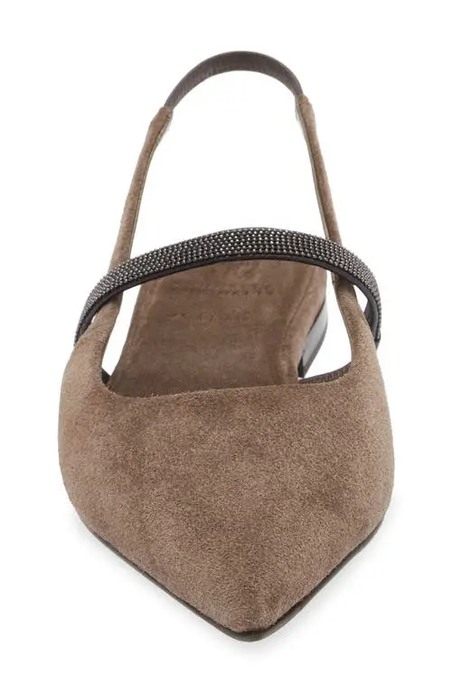 Brunello Cucinelli Pointed Toe Slingback Sandal - Medium Brown