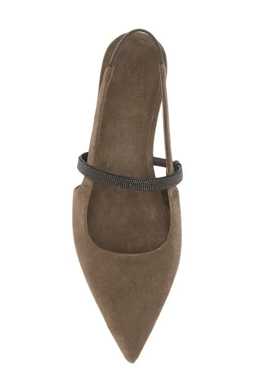 Brunello Cucinelli Pointed Toe Slingback Sandal - Medium Brown