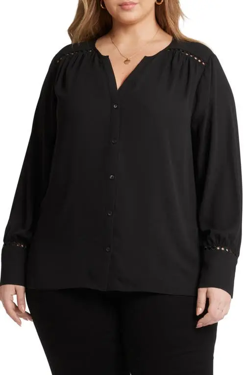 NYDJ Lilana Circle Trim Peasant Top - Black
