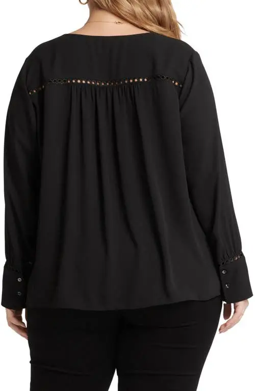 NYDJ Lilana Circle Trim Peasant Top - Black