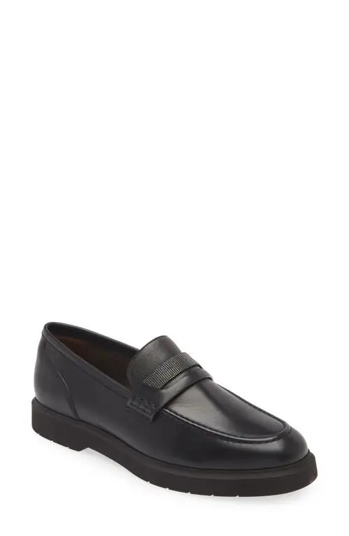 Brunello Cucinelli Monili Trim Leather Loafer - Black
