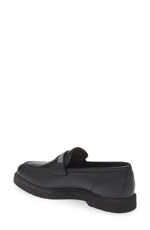 Brunello Cucinelli Monili Trim Leather Loafer - Black
