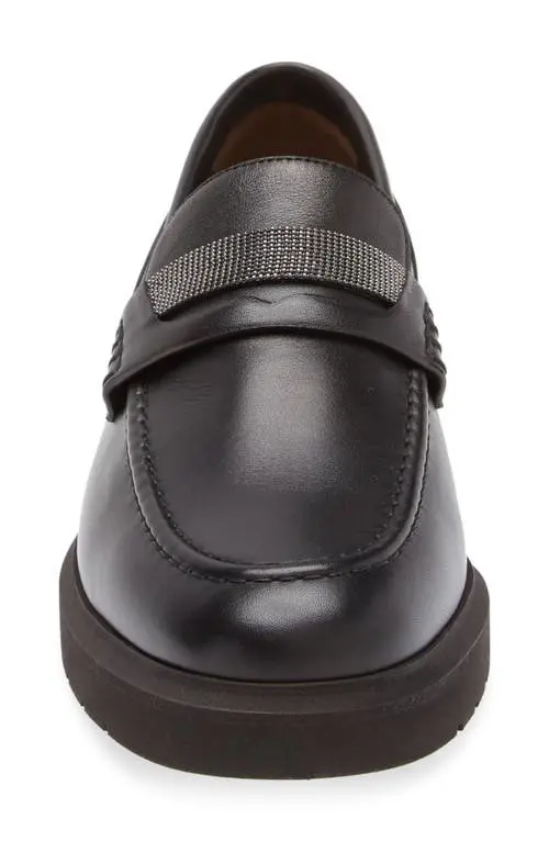 Brunello Cucinelli Monili Trim Leather Loafer - Black