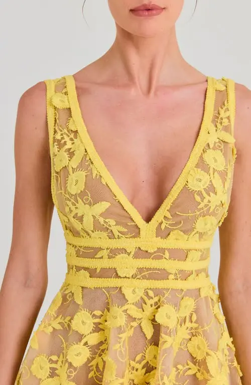 Nadine Merabi Lola Embroidered Mini Dress In Light/Pastel Yellow - 60% Off  | Editorialist