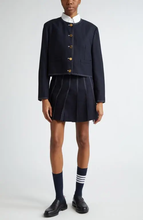 Thom Browne Drop Back Wool Skirt - Navy