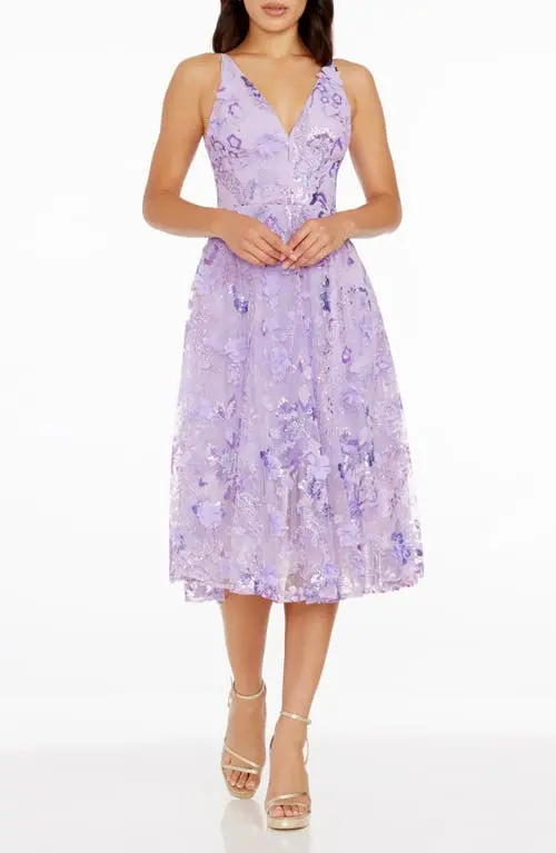 Dress The Population Audrey Embroidered Cocktail Dress - Lavender Multi