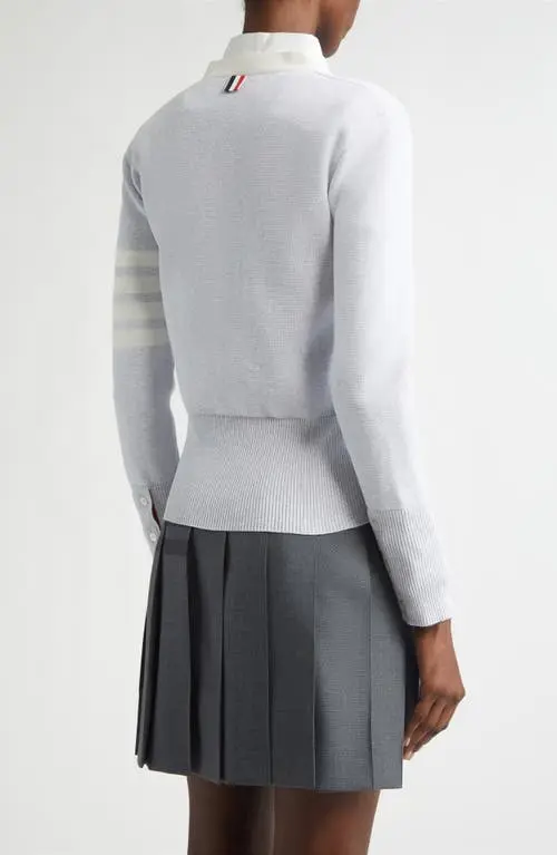 Thom Browne 4-bar Trim Cotton Cardigan - Pale Grey