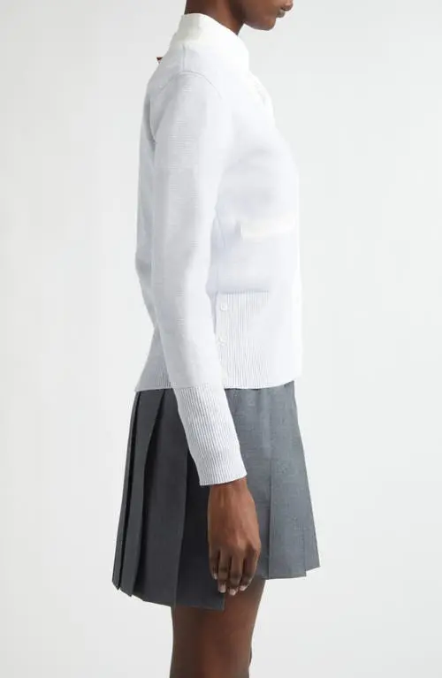 Thom Browne 4-bar Trim Cotton Cardigan - Pale Grey