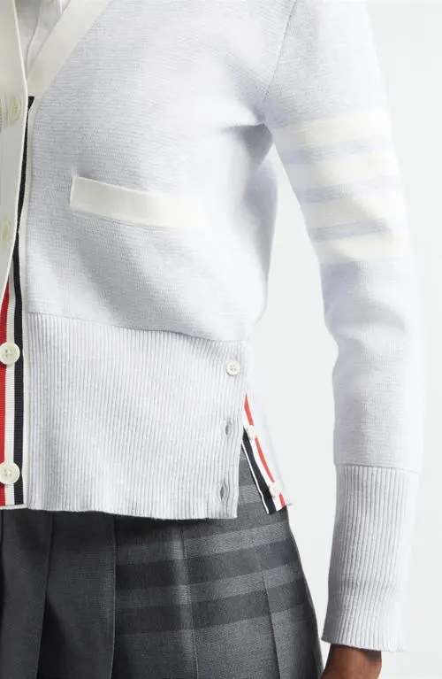 Thom Browne 4-bar Trim Cotton Cardigan - Pale Grey