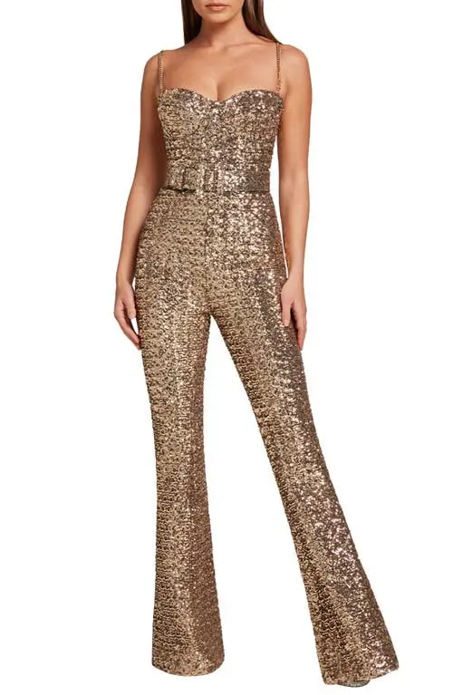 NADINE MERABI Lucinda Sequin Jumpsuit - Gold