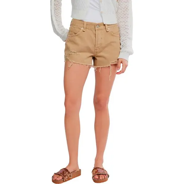 Free People Ripped Denim Cutoff Shorts - Oat Latte