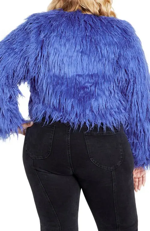 City Chic Blakely Faux Fur Cropped Jacket - Dazzling Blue