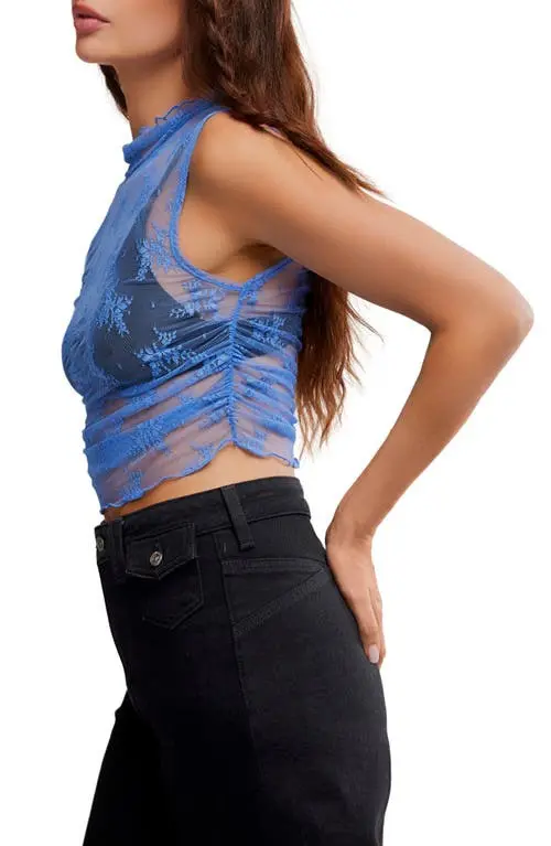 Free People Sheer Lace Tank - Cornflower Blue