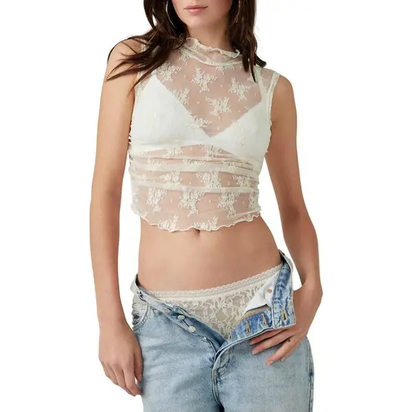Free People Sheer Lace Tank - Evening Creme