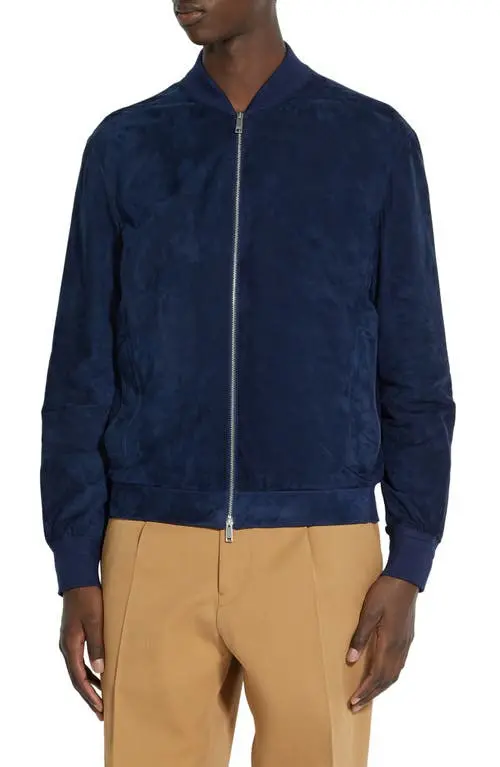 Zegna Suede Bomber Jacket Blu Ciano Editorialist