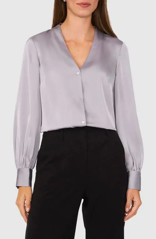 Halogen Collarless Satin Button-up Shirt - Ultimate Grey
