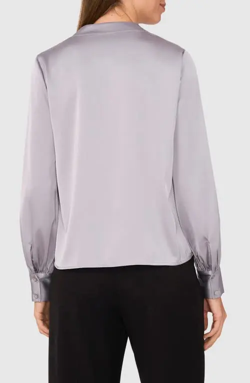 Halogen Collarless Satin Button-up Shirt - Ultimate Grey