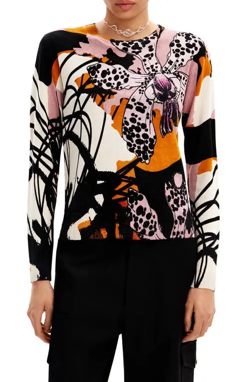 Desigual M. Christian Lacroix Orchid Pullover - Ivory/black Multi