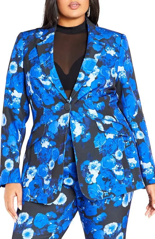 City Chic Kiara Floral Notched Lapel Blazer - Moonlit