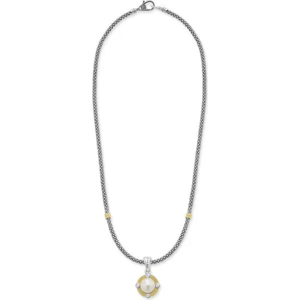 Lagos Luna Freshwater Pearl & Diamond Pendant Necklace - Silver