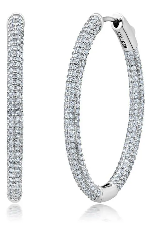 CRISLU Pavé Cubic Zirconia Hoop Earrings - Silver