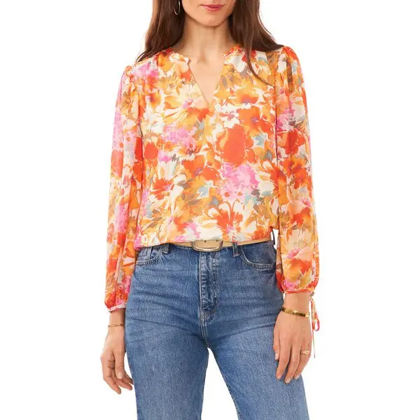 Vince Camuto Floral Print Ruffle Top