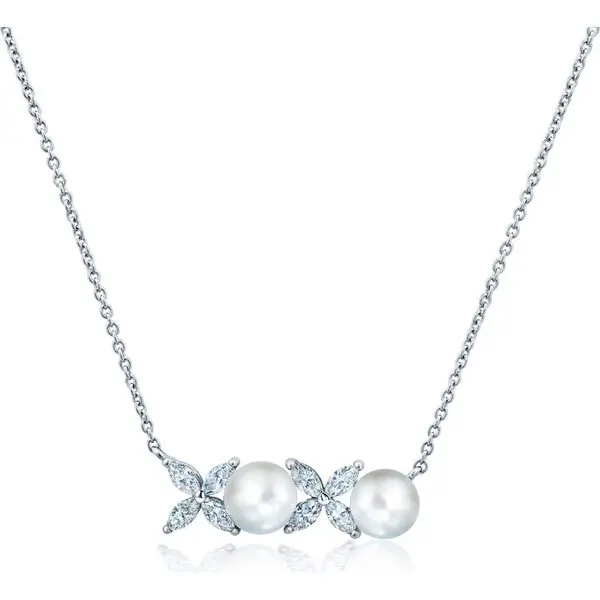 CRISLU Cultured Pearl And Zirconia Pendant Necklace - Pearl/ Ivory