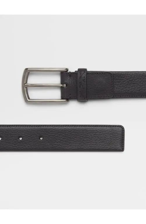 Zegna Triple Stitch Leather Belt - Black