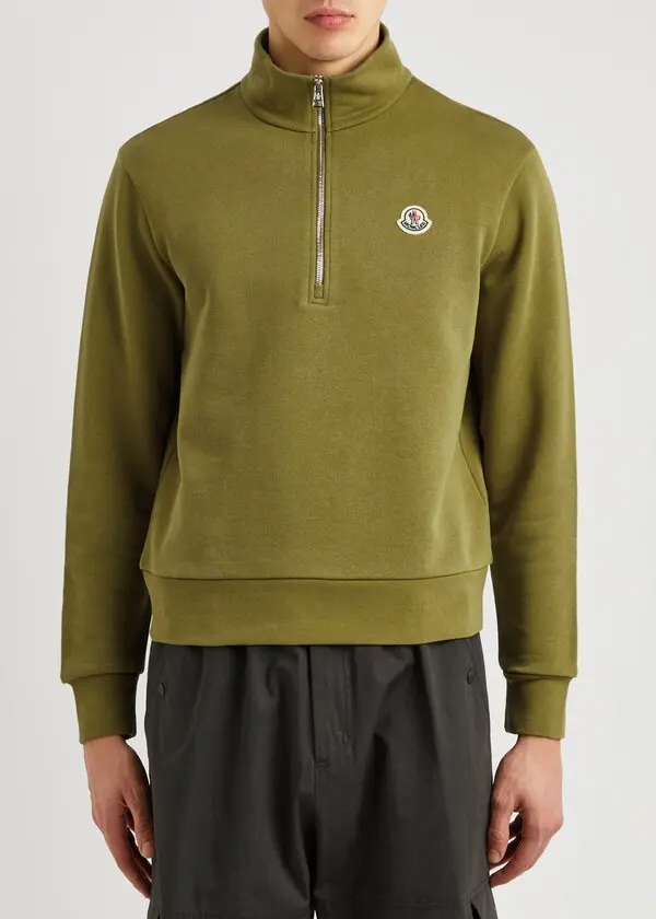 Moncler Half-Zip Cotton Sweatshirt - Khaki | Editorialist