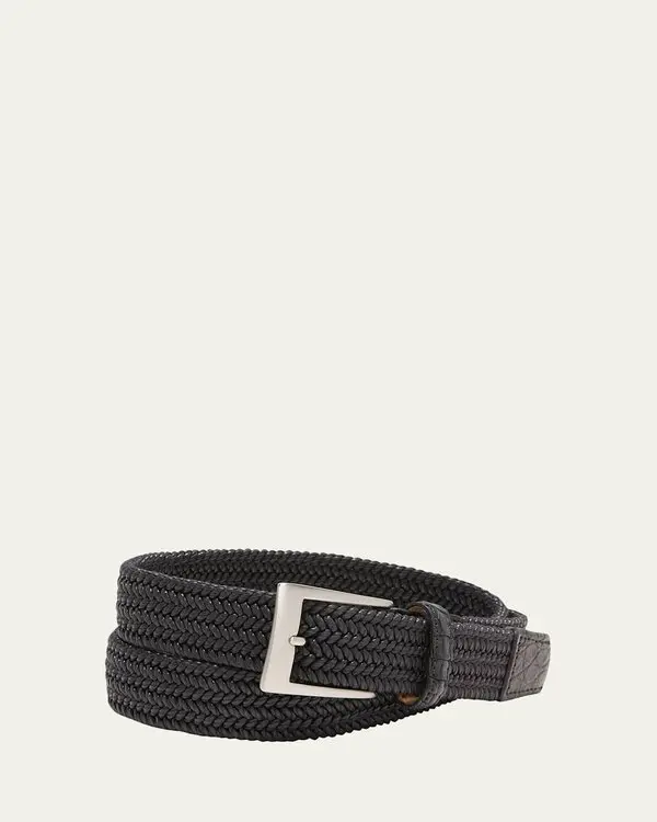 W.KLEINBERG Stretch Woven Belt With Alligator Trim - Black