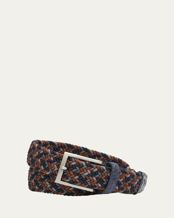 W.KLEINBERG Stretch Woven Belt With Alligator Trim - Cabernet