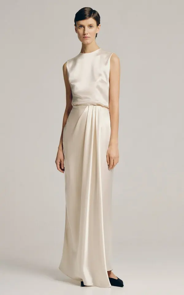 sophie et voila draped satin maxi dress Sophie et Voila - Draped Satin Maxi Dress - Ivory - FR 40