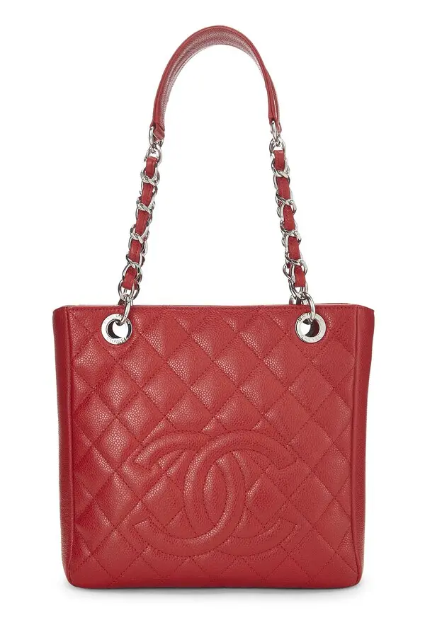 Chanel Quilted Caviar Petite Shopping Tote - Red