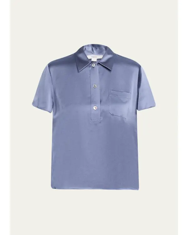 Vince Silk Charmeuse Polo Shirt - Azul