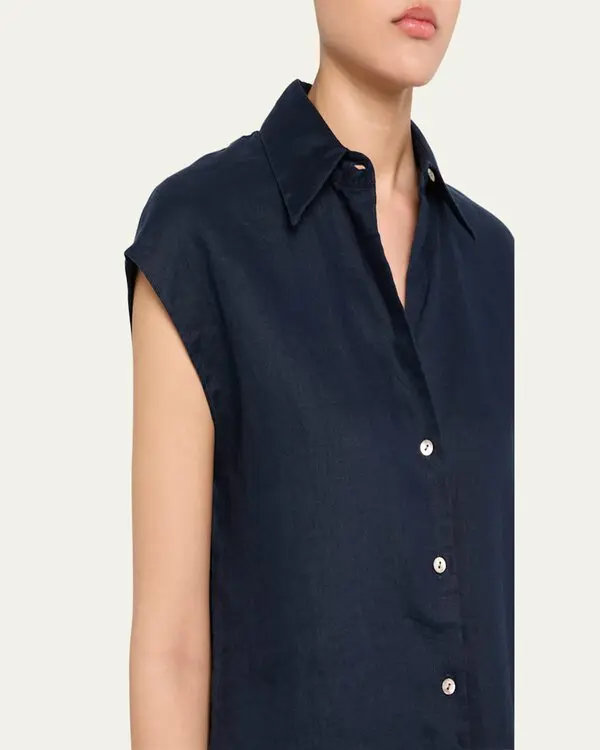 Vince Linen Button-front Blouse - Coastal Blue