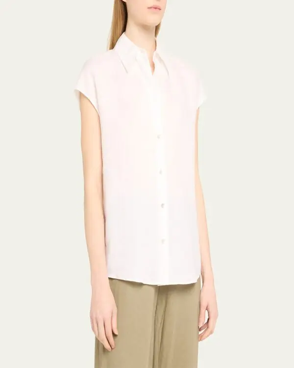 Vince Linen Button-front Blouse - Coastal Blue