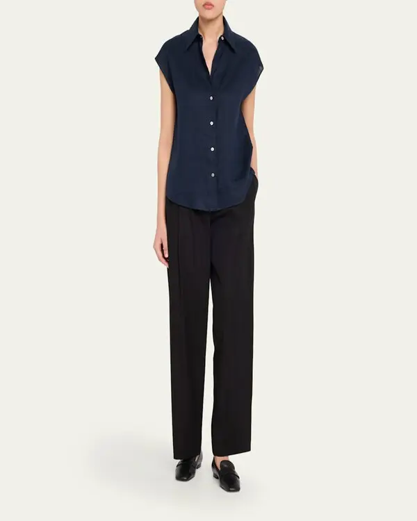 Vince Linen Button-front Blouse - Coastal Blue