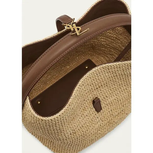Saint Laurent Le 37 Raffia Bucket Bag - Natural/brick