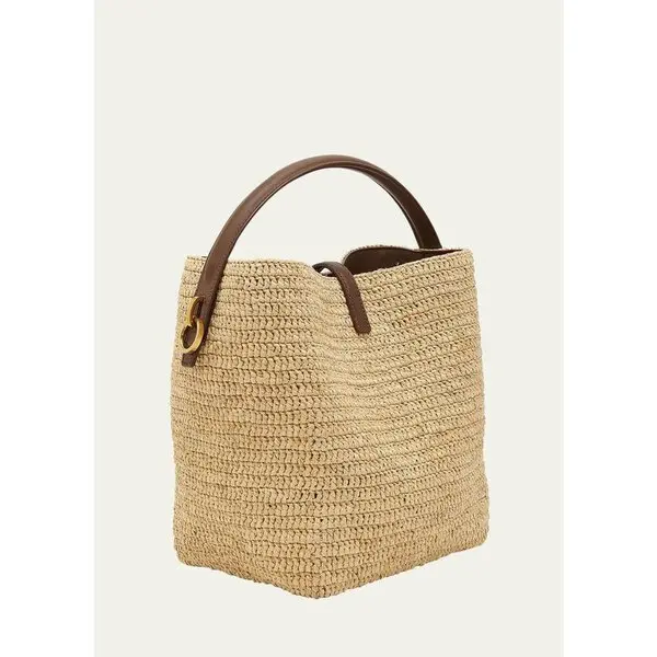 Saint Laurent Le 37 Raffia Bucket Bag - Natural/brick
