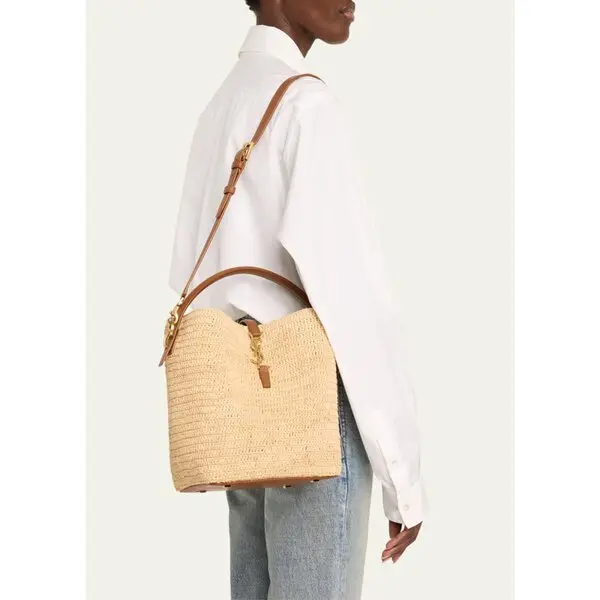 Saint Laurent Le 37 Raffia Bucket Bag - Natural/brick