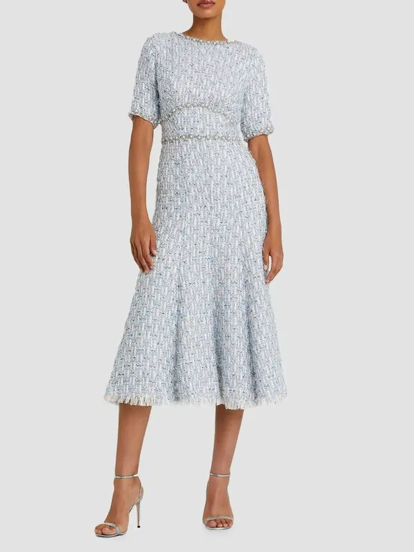 Mac Duggal Beaded Tweed Midi-dress - Blue Multi