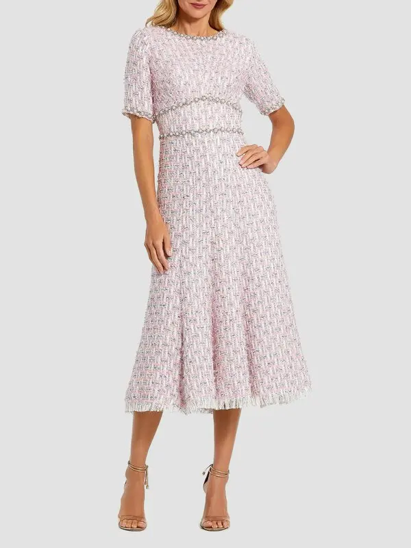 Mac Duggal Beaded Tweed Midi-dress - Pink Multi