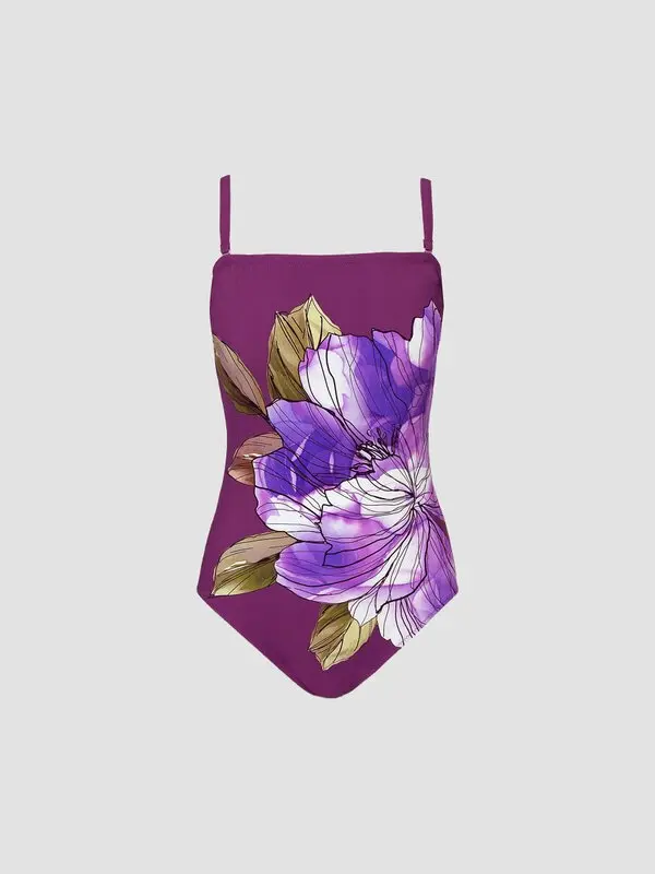 GOTTEX Wild Flower Bandeau One-piece Swimsuit - Plum Multi