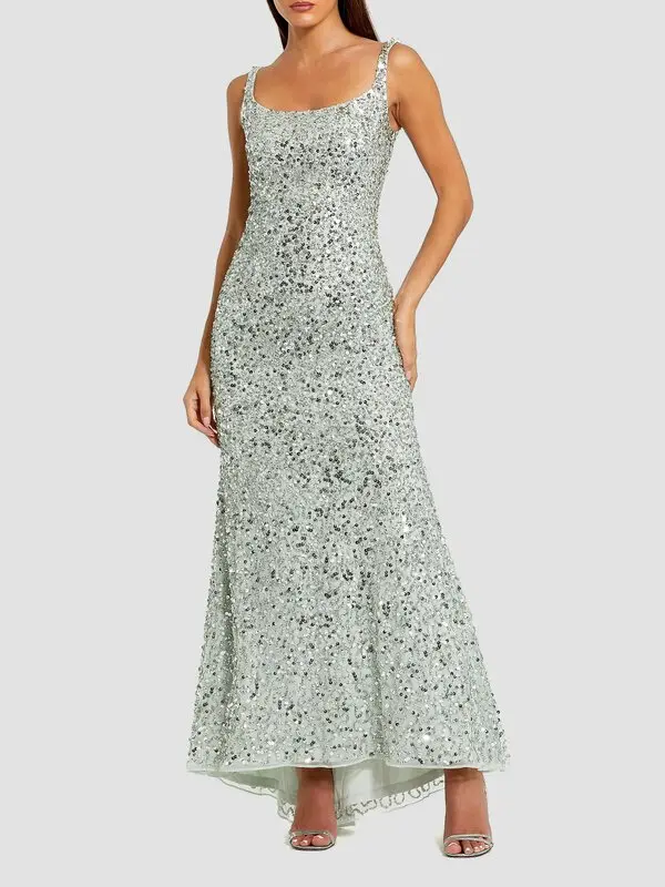 Mac Duggal Sleeveless Sequined Slip Gown - Sage