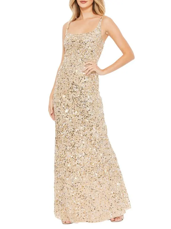 Mac Duggal Sleeveless Sequined Slip Gown - Sage