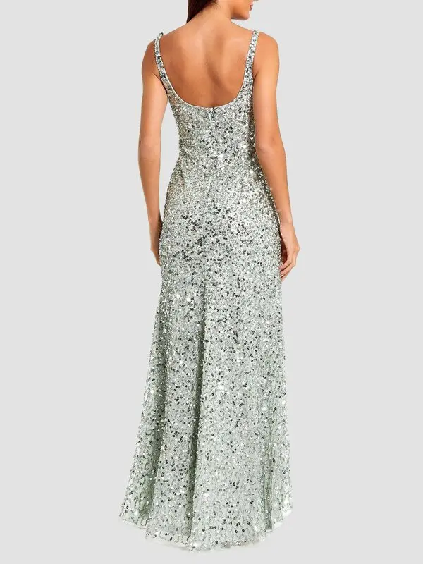 Mac Duggal Sleeveless Sequined Slip Gown - Sage